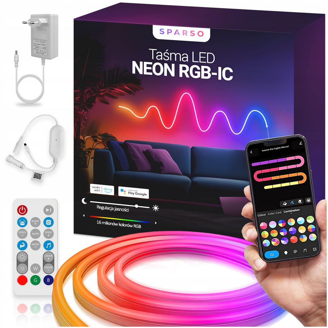TASMA LED RGB-IC NEON 5m LEDY z PILOTEM Bardzo mocny APLIKACJA TUYA ...