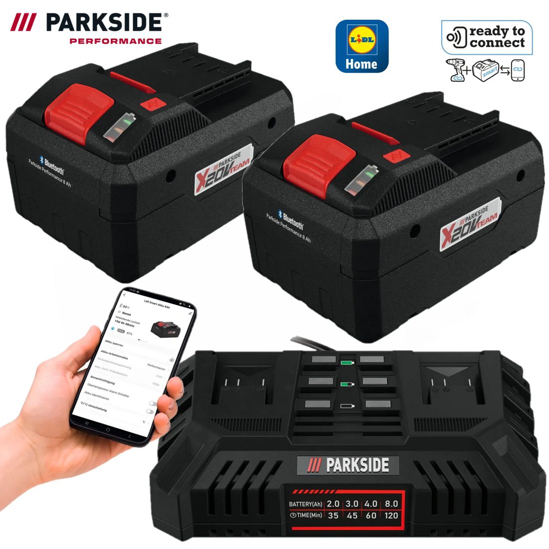 2X AKUMULATOR PARKSIDE 8AH 20V SMART + PODWÓJNA ŁADOWARKA – 173054436 ...