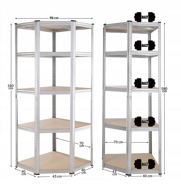 REGAŁ NAROŻNY METALOWY 2w1 MAGAZYNOWY GARAŻOWY 180cm 875kg - ERLI.pl REGAŁ NAROŻNY METALOWY 2w1 MAGAZYNOWY GARAŻOWY 180cm 875kg - ERLI.pl