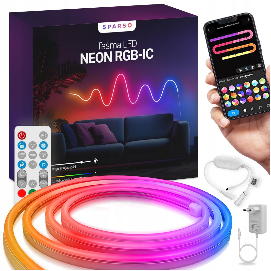 Taśma LED NEON 5M RGBIC Ledy Kolorowe PILOT Aplikacja BLUETOOTH WiFi ...