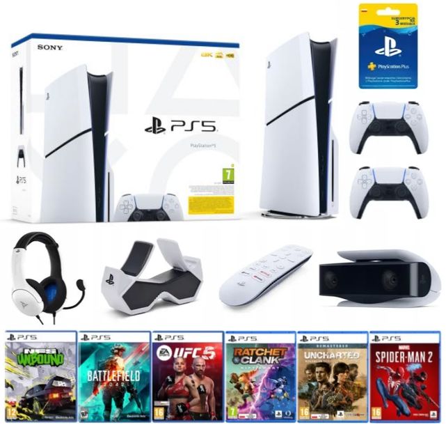 Konsola SONY PlayStation 5 Slim + Akcesoria Sony + 7x Gry + Abonament ...
