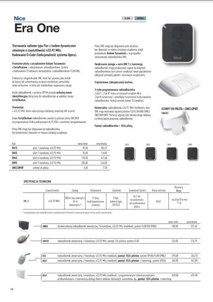 Pilot Nice Era One ON2E 2-kanałowy do bramy - ERLI.pl