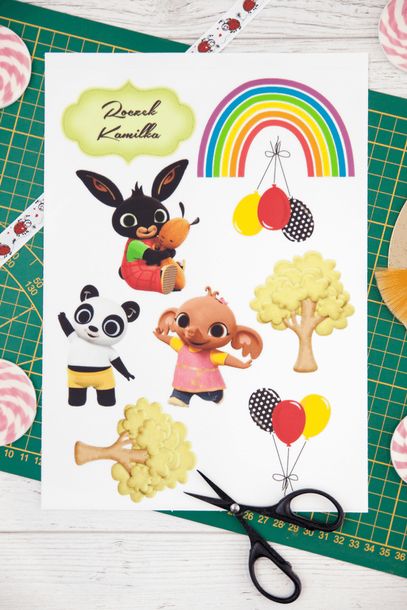 Wydruk Opłatek Na Tort Zestaw BING 8 El + GRATIS Tabliczka z Napisem ...