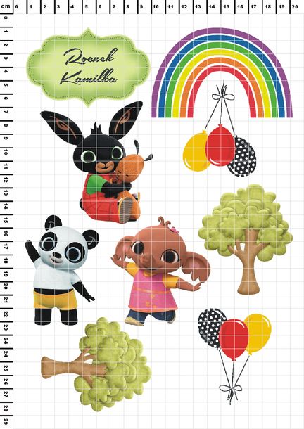 Wydruk Opłatek Na Tort Zestaw BING 8 El + GRATIS Tabliczka z Napisem ...