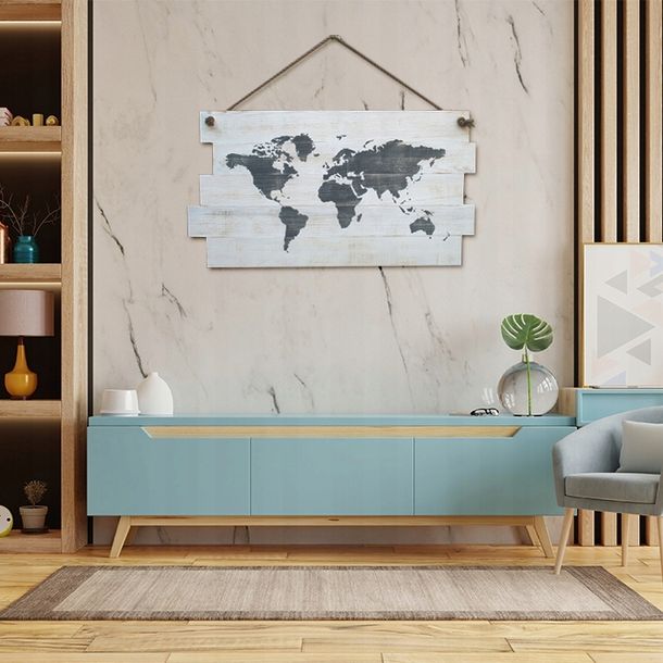 DUŻA MAPA ŚWIATA DREWNIANA DEKORACYJNA NA ŚCIANĘ SALONU BIURA LOFT ...