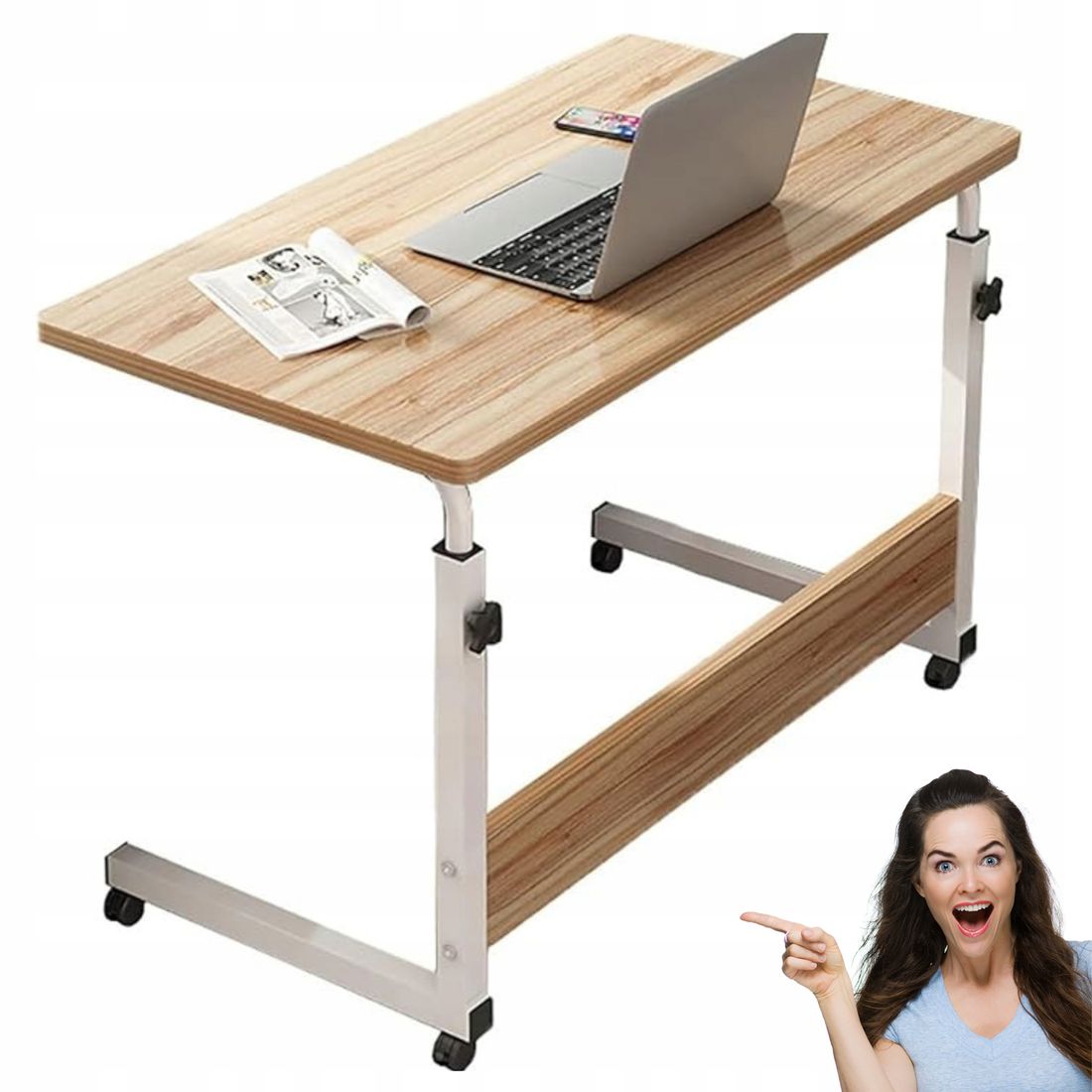 STOLIK BIURKO MOBILNE NA KÓŁKACH POD LAPTOPA TABLETA REGULACJA ...