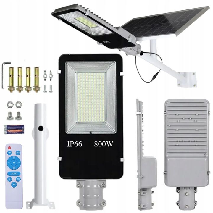 LAMPA SOLARNA ULICZNA LED 800W OGRODOWA MOCNA + PILOT PANEL SOLARNY UCHWYT – 174254164 - ERLI.pl