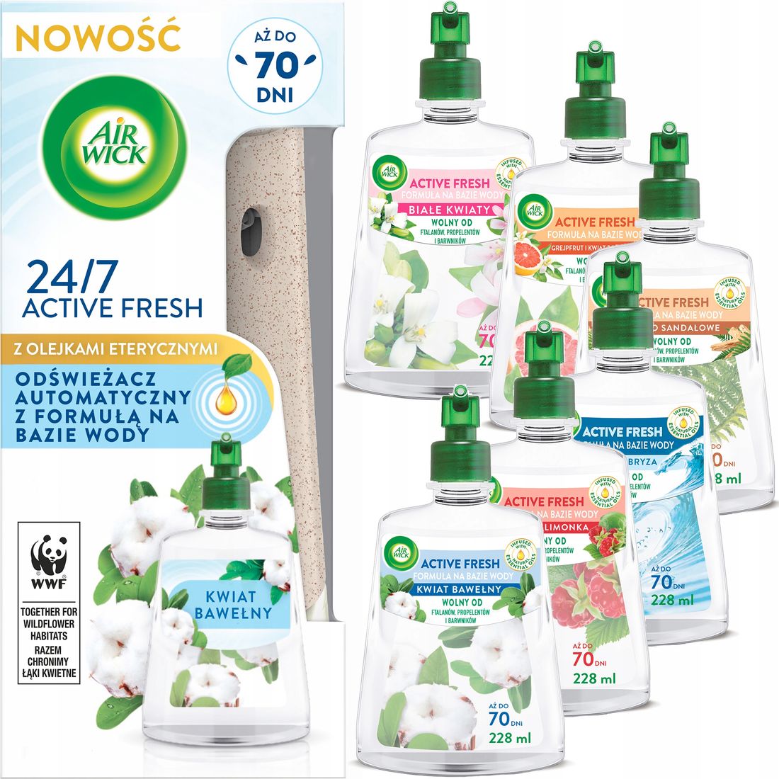 AIR WICK AUTOMATYCZNY ODŚWIEŻACZ POWIETRZA + 7X WKŁAD 228ML ZESTAW MIX ...