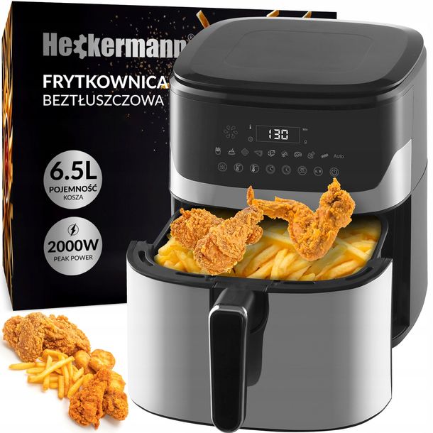 FRYTKOWNICA BEZTŁUSZCZOWA FRYTOWNICA PIEKARNIK AIR FRYER 1600W 6,5L Z WAGĄ - ERLI.pl