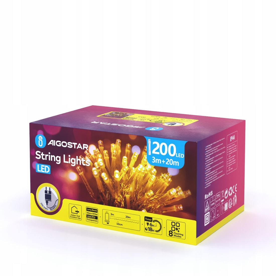 Lampki choinkowe 200 LED barwa ciepła 2700K IP44 20m - ERLI.pl