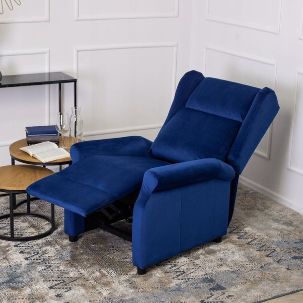 Fotel Rozkładany Wypoczynkowy Uszak Welurowy Do Salonu SIMON Granatowy ...