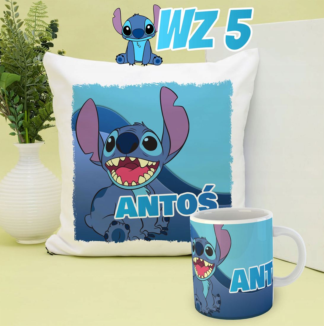 ZESTAW PODUSZKA KUBEK LILO I STICH OHANA DISNEY PREZENT IMIĘ Y5 - ERLI.pl