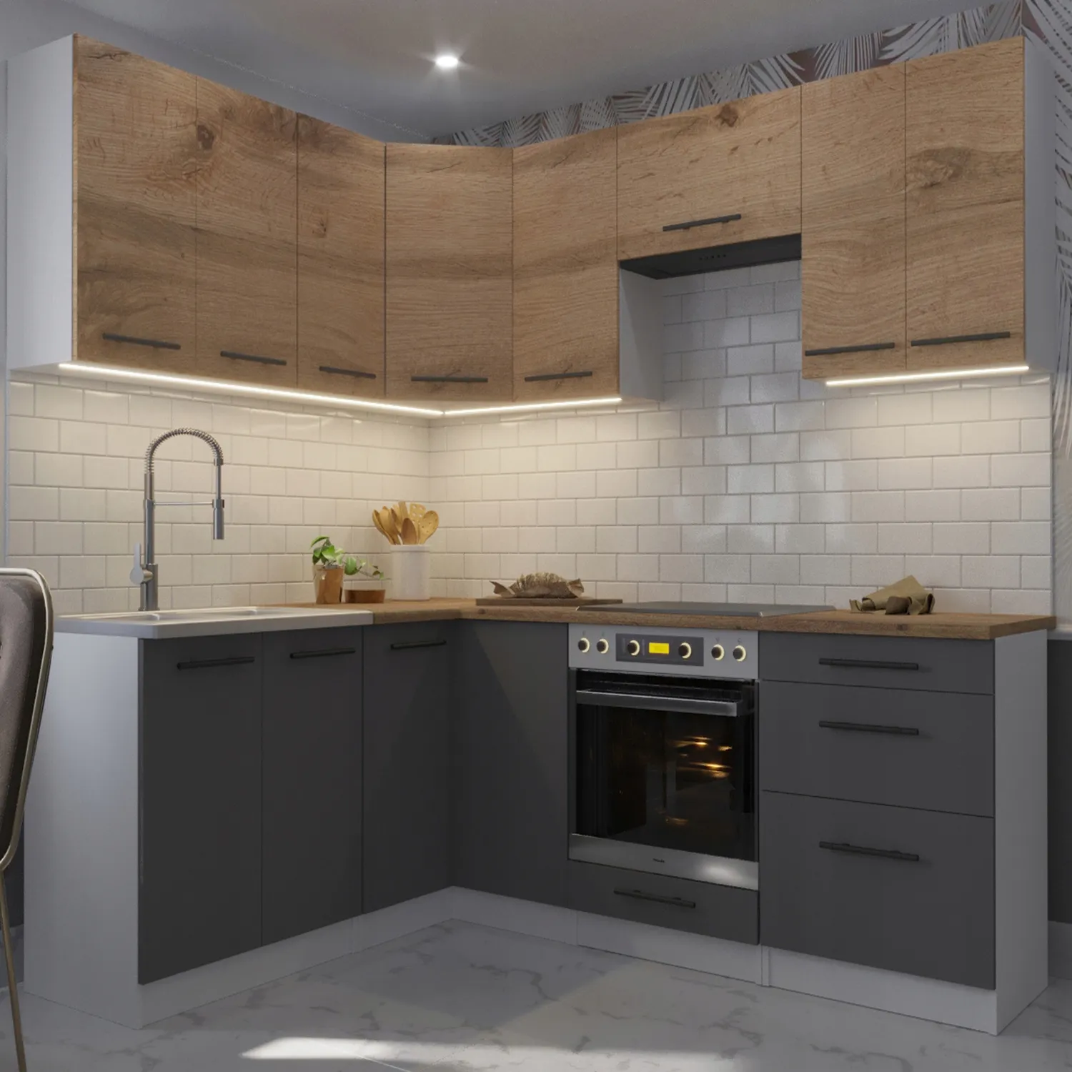 Meble kuchenne narożne z BLATEM Zestaw mebli - ERLI.pl