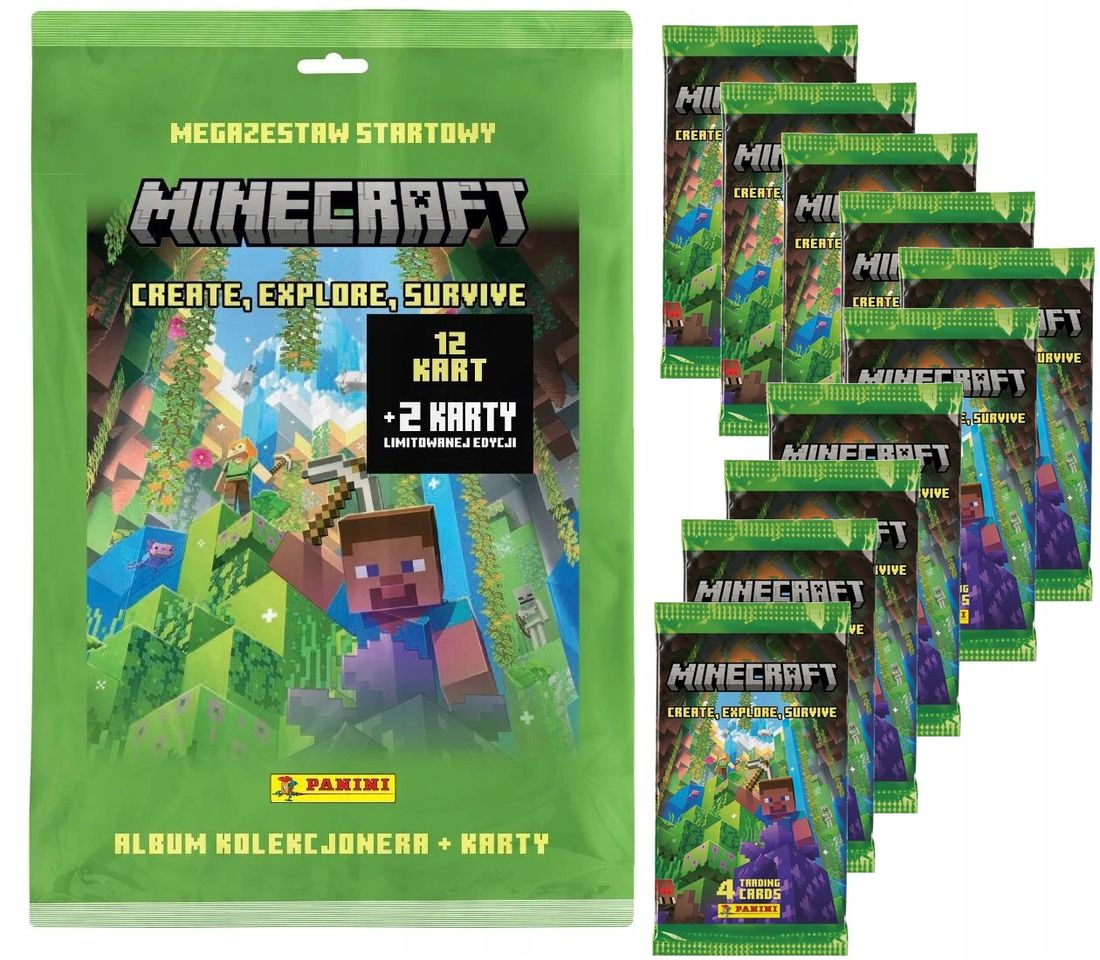 ZESTAW STARTOWY Album Panini Minecraft + 10 saszetek | 54 karty - ERLI.pl