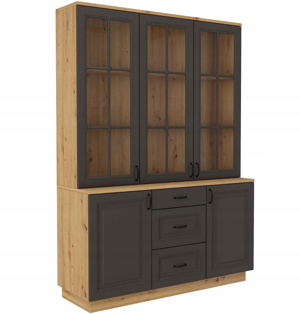Duży kredens FLARIA z szufladami - Dąb Artisan i Grafit - ERLI.pl
