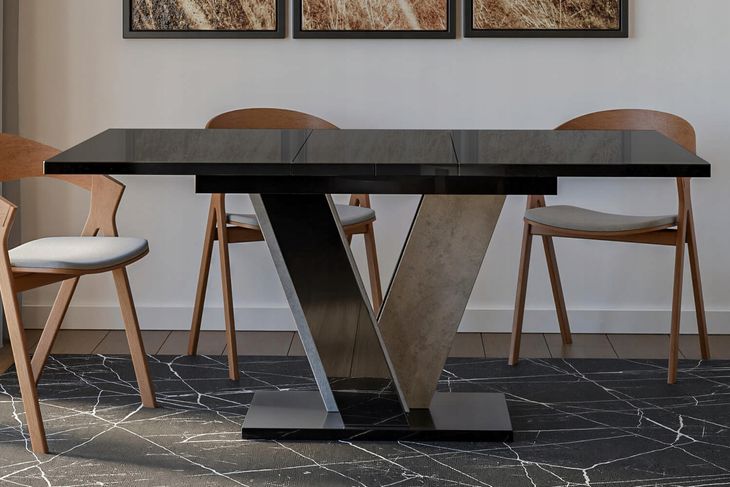 Stół rozkładany z wkłądką 120-160 cm laminat wysoki czarny połysk beton ...