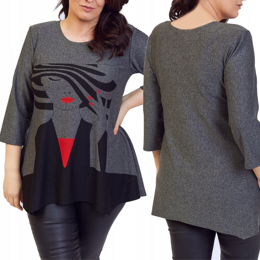 Luźna Tunika Damska Bluzki Tuniki Duże Rozmiary - ERLI.pl