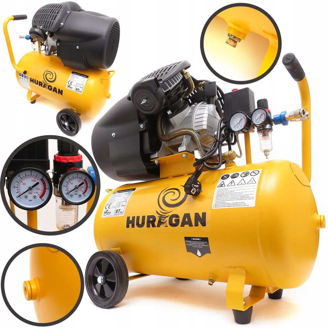 KOMPRESOR OLEJOWY SPRĘŻARKA TŁOK 50L 440L/MIN 230V SEPARATOR - ERLI.pl