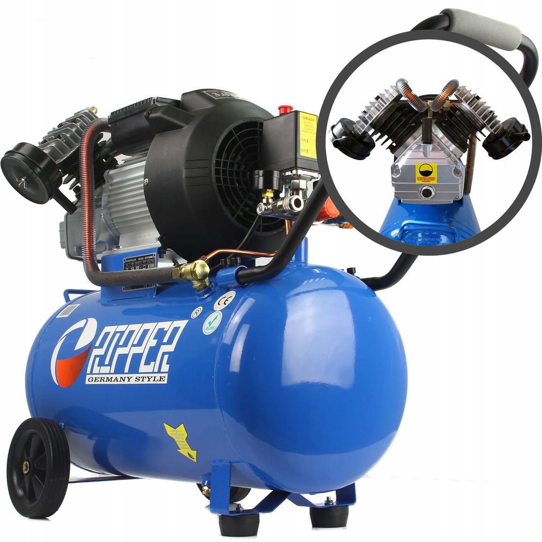 KOMPRESOR OLEJOWY SPRĘŻARKA 50L 3HP 2 TŁOKI 230V REDUKTOR - ERLI.pl