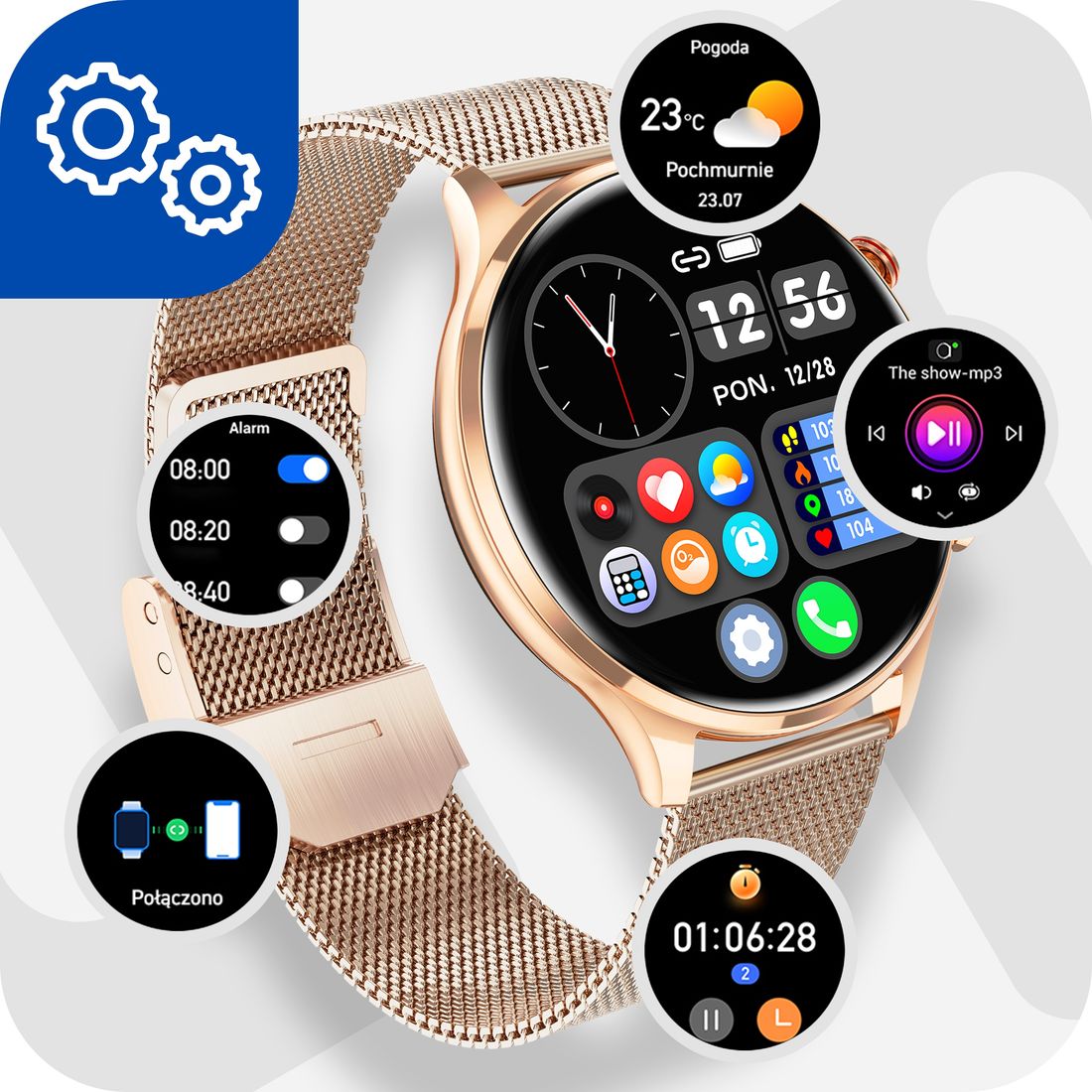SMARTWATCH ZEGAREK DAMSKI Z FUNKCJĄ ROZMÓW SMS CIŚNIENIE PULS SPORT ...