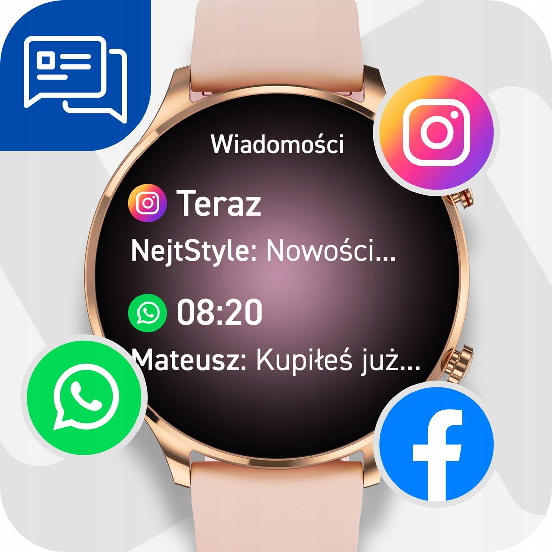 SMARTWATCH ZEGAREK DAMSKI Z FUNKCJĄ ROZMÓW SMS CIŚNIENIE PULS SPORT ...