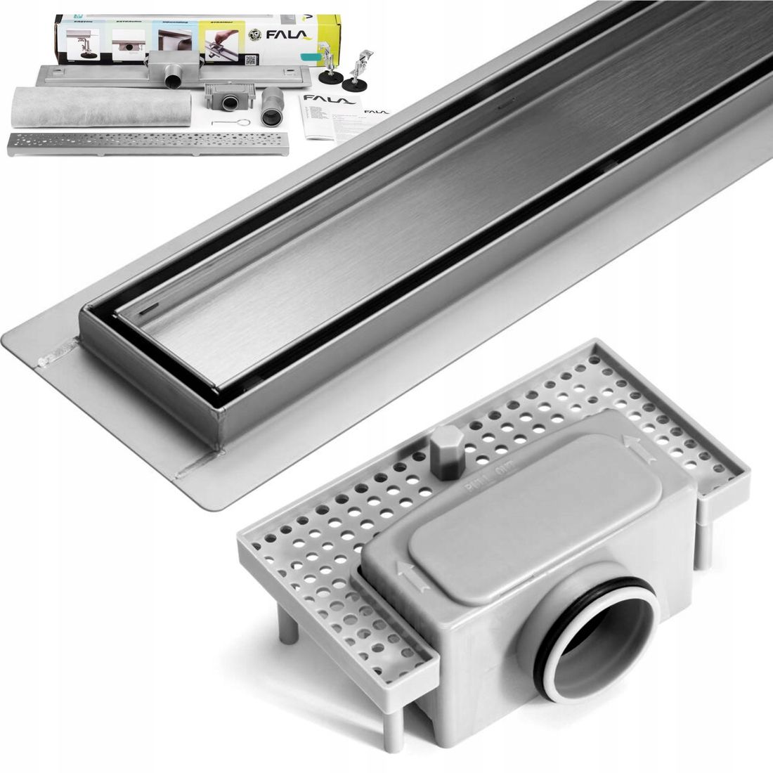 ODPŁYWY ODPŁYW LINIOWY 70cm MADEIRA SLIM STAL NISKI SYFON KOMPLET ...