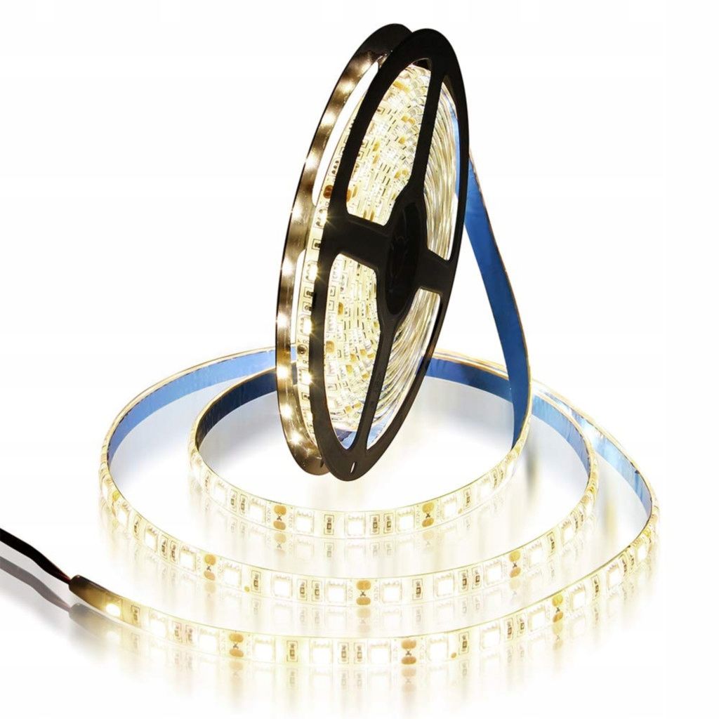 TAŚMA LED BIAŁA CIEPŁA WODOODPORNA + ZASILACZ 5M - ERLI.pl