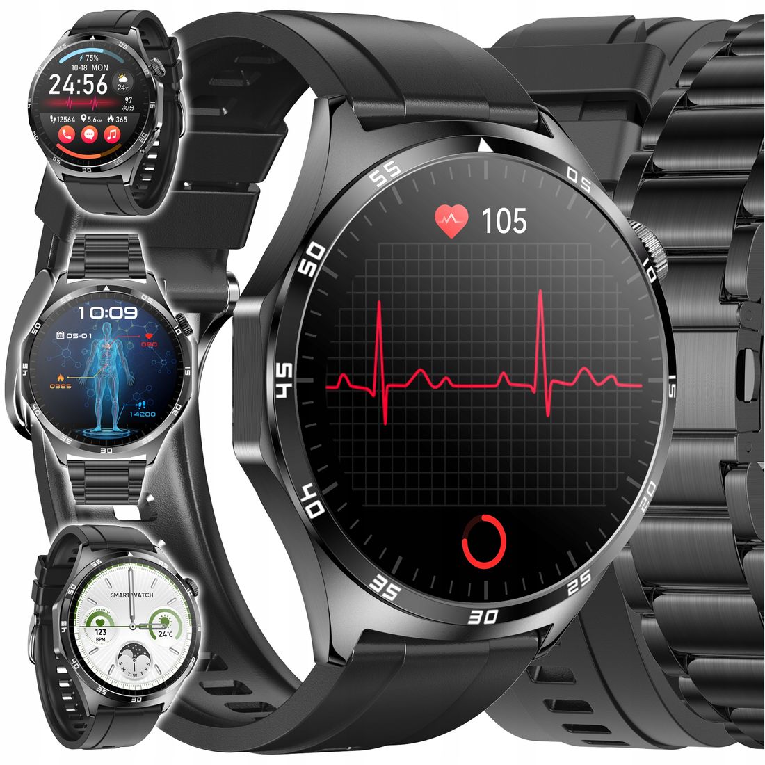 SMARTWATCH ZEGAREK CIŚNIENIOMIERZ EKG GLUKOZA GLIKEMIA HRV ROZMOWY MENU ...