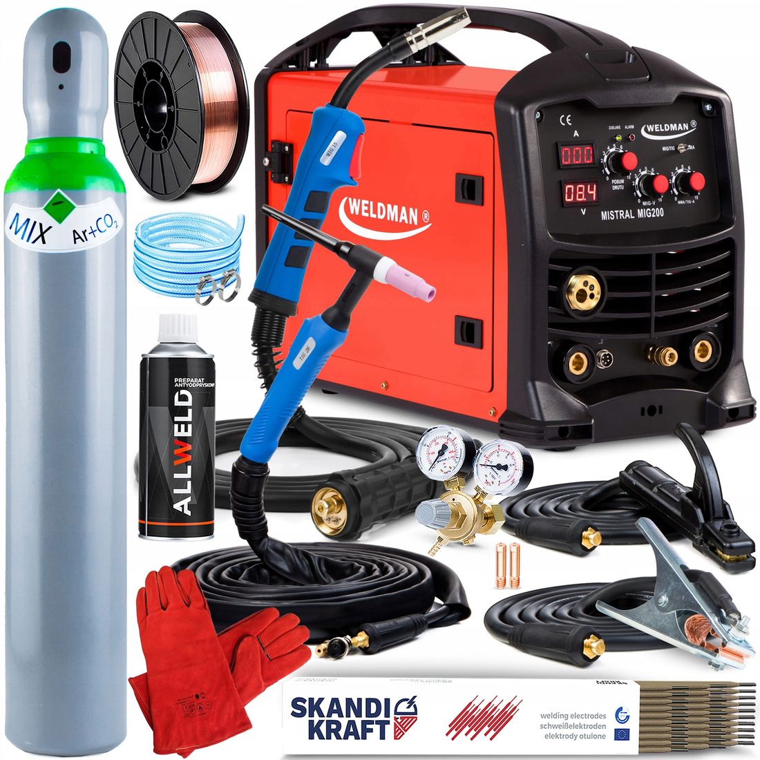 SPAWARKA MIGOMAT WELDMAN MISTRAL MIG 200 MAG MMA TIG IGBT ALU 230V 200A 3W1 - ERLI.pl