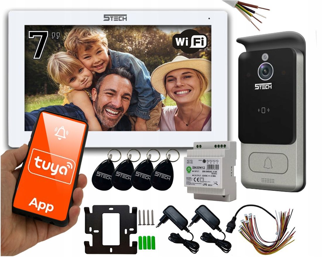 WIDEODOMOFON WIFI 5TECH TUYA 4-ŻYŁY NATYNK ZASILACZ DIN MONITOR DOTYKOWY - ERLI.pl