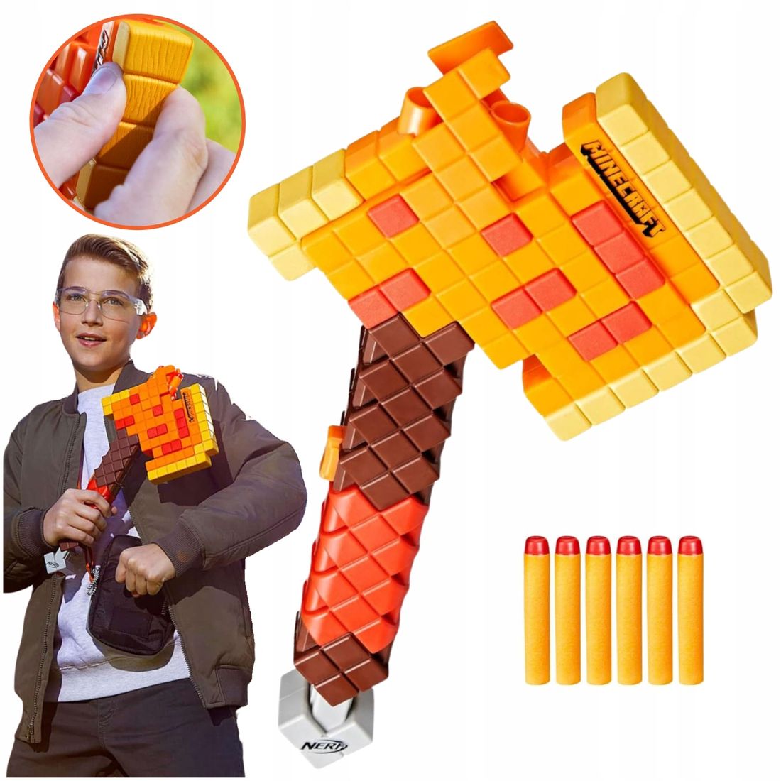 NERF MINECRAFT DUNGEONS WYRZUTNIA TOPÓR PISTOLET BROŃ FIREBRAND 6x ...