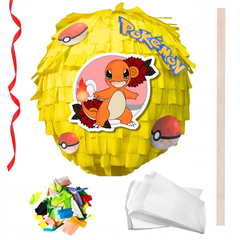 PINIATA Charmander Pokemon 90 CM Kij Konfetti Torebki na słodycze ...