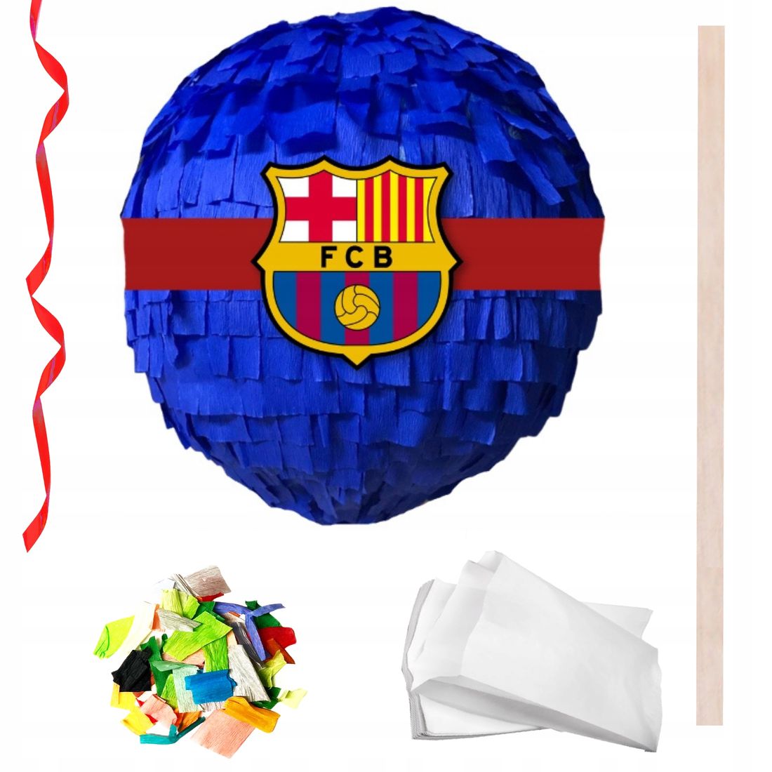 PINIATA FC Barcelona 90 CM ZESTAW Kij Konfetti Torebki na słodycze ...