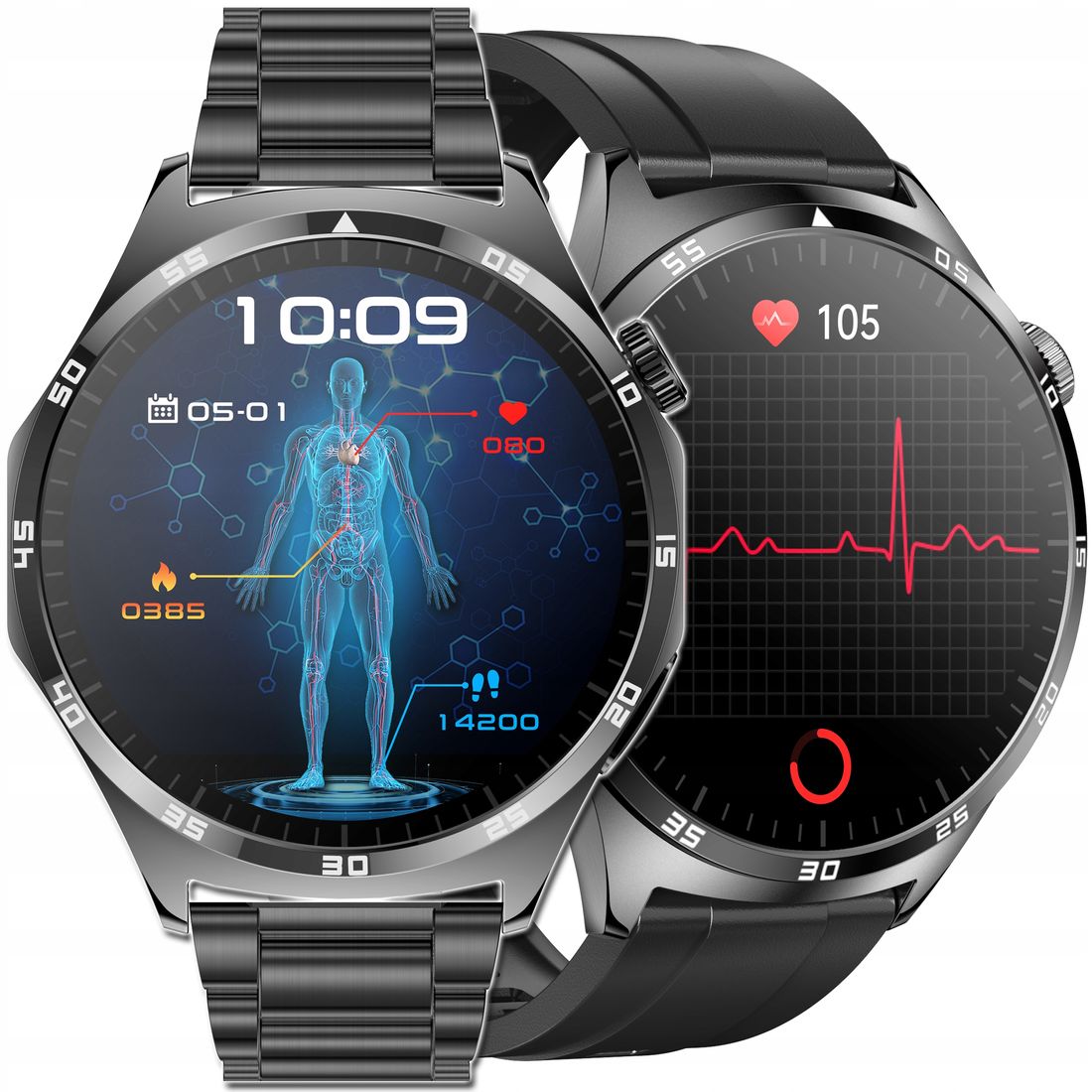 SMARTWATCH ZEGAREK CIŚNIENIOMIERZ EKG GLUKOZA GLIKEMIA HRV ROZMOWY MENU PL - ERLI.pl