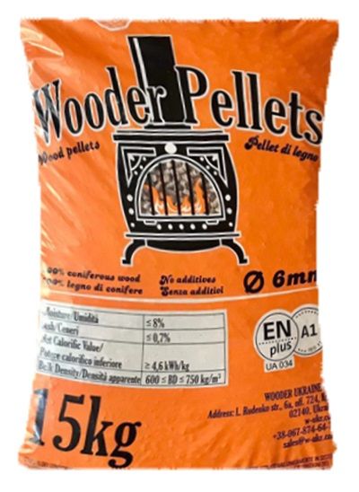 Pellet drzewny 15 kg wydajny Certyfikat EN-Plus A1 6 mm Wooder Pellets - ERLI.pl