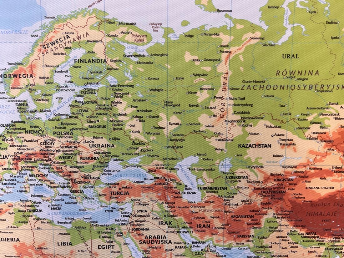 TABLICA KORKOWA MAPA ŚWIATA Po Polsku na Ścianę kraje 90x60 pinezki ...