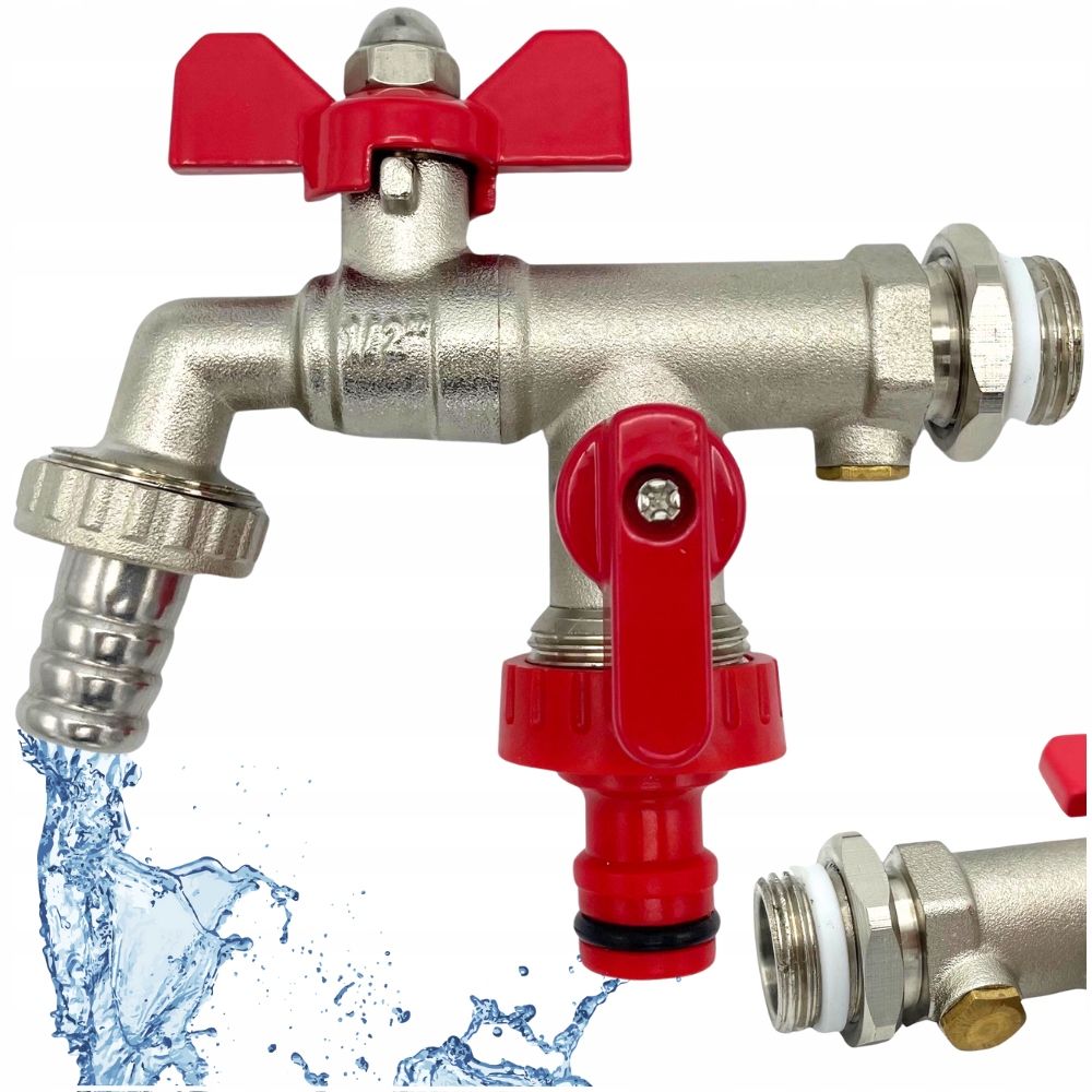 Kran Ogrodowy PODWÓJNY 1/2 Zawór Czerpalny Zewnętrzny Kranik ...