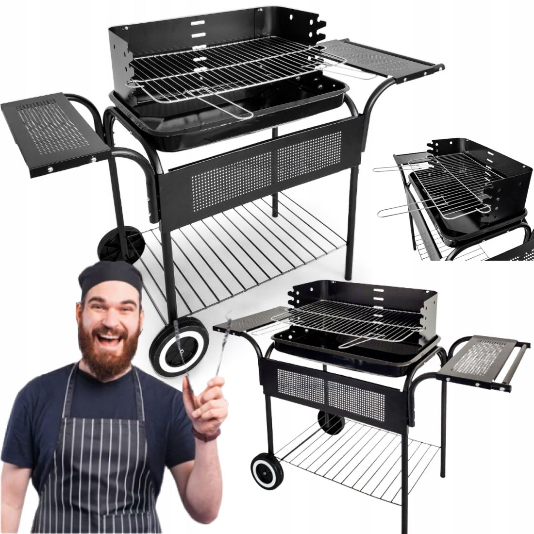 GRILL OGRODOWY PÓŁKI WĘGLOWY SOLIDNY DUŻY REGULACJA RUSZTU METAL NA ...