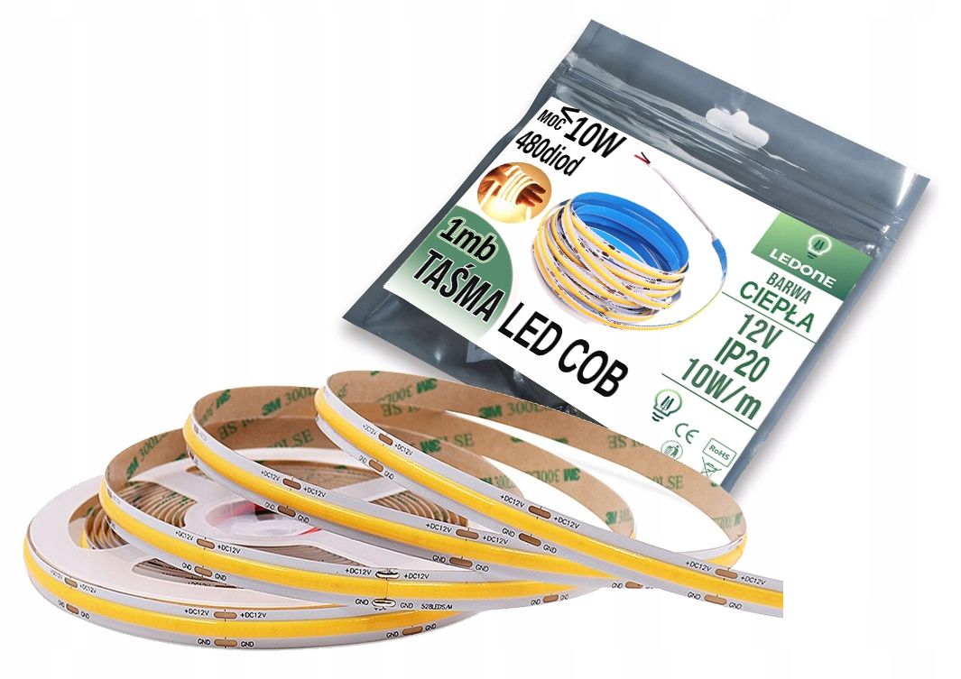 Taśma LED COB 12V Neon Ciepły 1 metr - linia LED – 182764520 - ERLI.pl