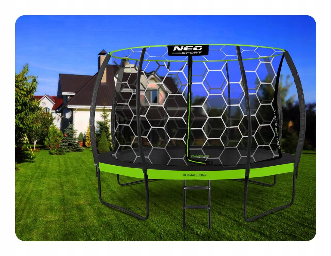 Trampolina ogrodowa profilowana 12ft/374cm z siatką wewnętrzną Neo-Sport - ERLI.pl