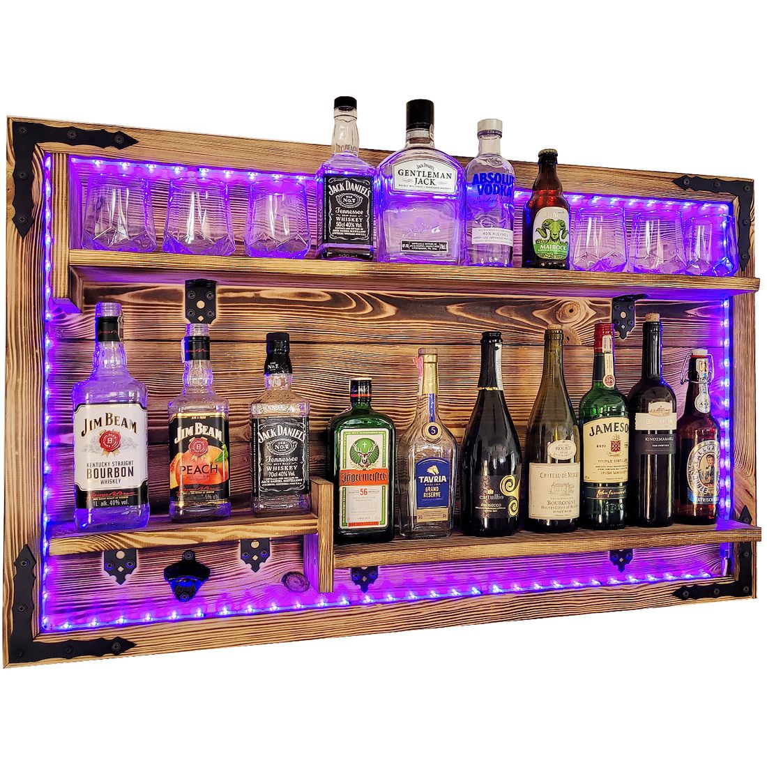 Wisząca półka na ścianę z oświetleniem RGB bar domowy rustykalny barek ...