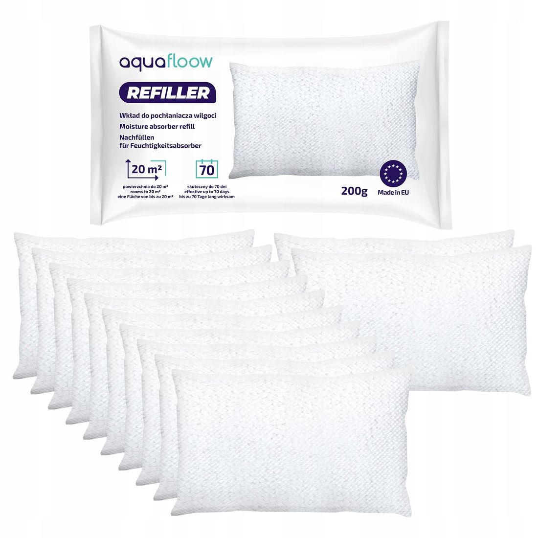 Mocny wkład do pochłaniacza wilgoci AquaFloow Refiller - 12 sztuk 200g ...