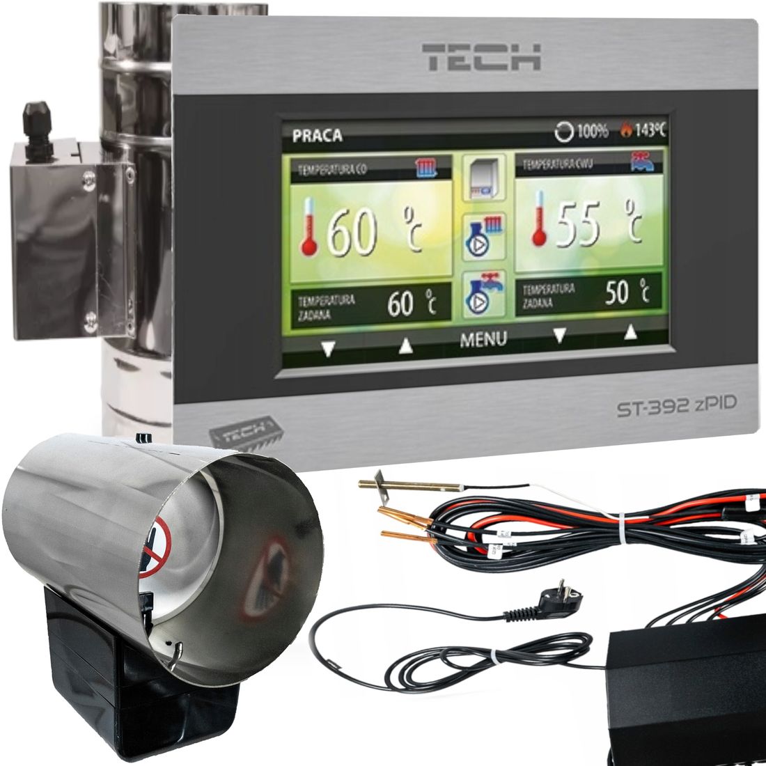 STEROWNIK DO KOMINKA Z PŁASZCZEM WODNYM TECH ST-392 zPID - ERLI.pl