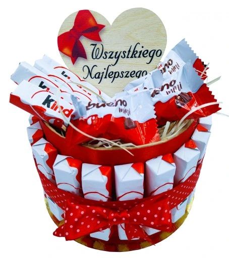 Tort KINDER Box Słodyczy Prezent Urodziny Imieniny Kosz Prezentowy ...
