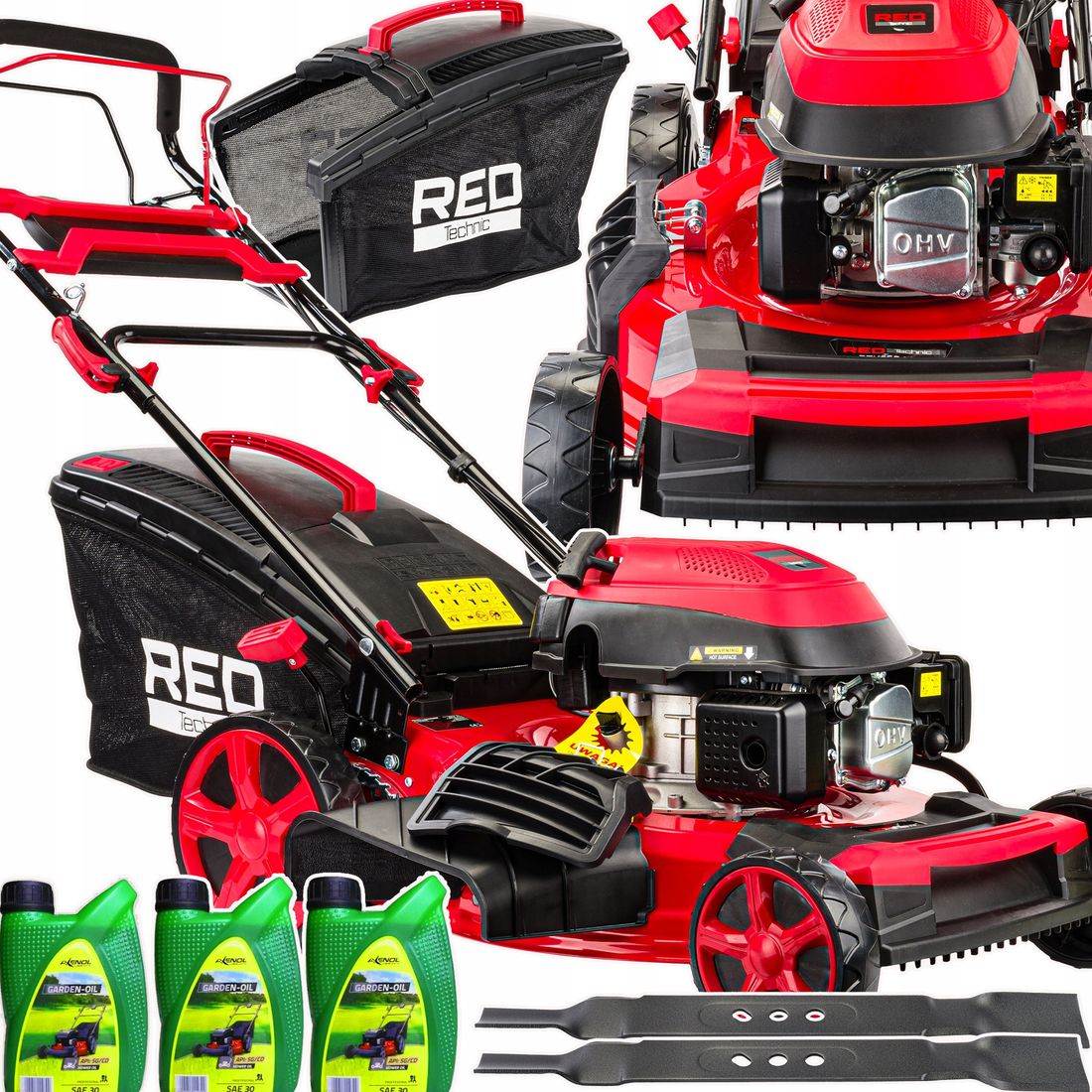 KOSIARKA SPALINOWA DO TRAWY Z NAPĘDEM MOC 7KM 60L 8W1 + 3x OLEJ 2x NÓŻ KOSZ - ERLI.pl