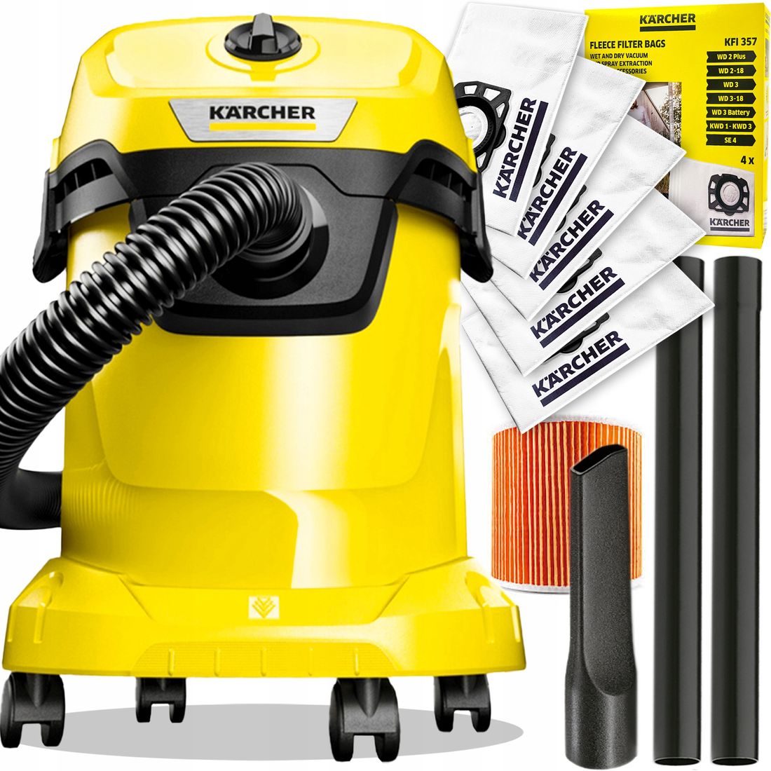 MOCNY ODKURZACZ BEZWORKOWY KARCHER WD3 NAJNOWSZY MODEL MEGA ZESTAW 4X WORKI - ERLI.pl