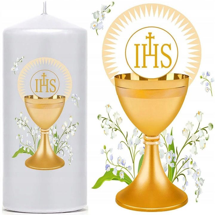 ŚWIECA KOMUNIJNA DEC5 dekoracja na stół komunia na komunię gruba ...