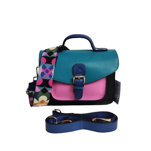 Torebka listonoszka EGO skóra naturalna multikolor z klapką dwa paski – 184462599 - ERLI.pl