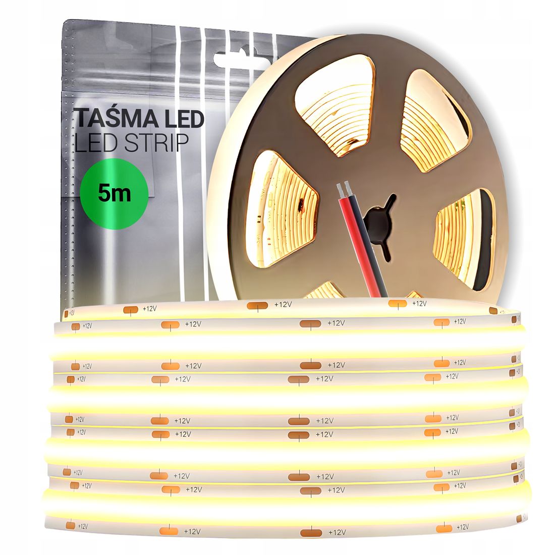 MOCNA Taśma LED COB 5M 12V NEON LEDY NEUTRALNA BIAŁA LINIA 230V 4000K ...