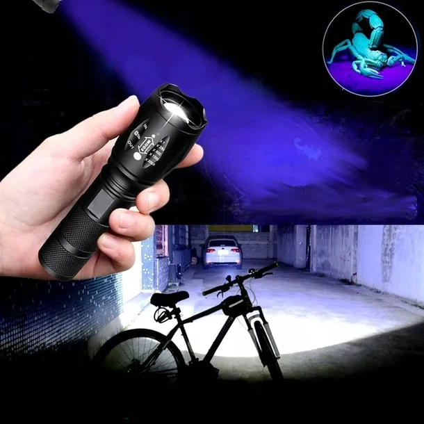 Latarka tester taktyczna LED zoom dioda UV Bursztyn odporna Mocna ...